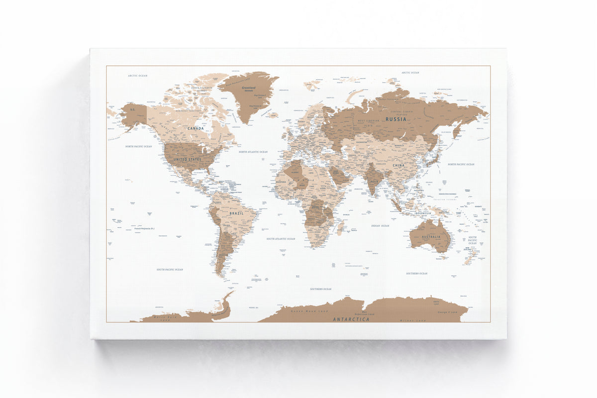 Push Pin World Map - Brown (Detailed) – PinArtMap