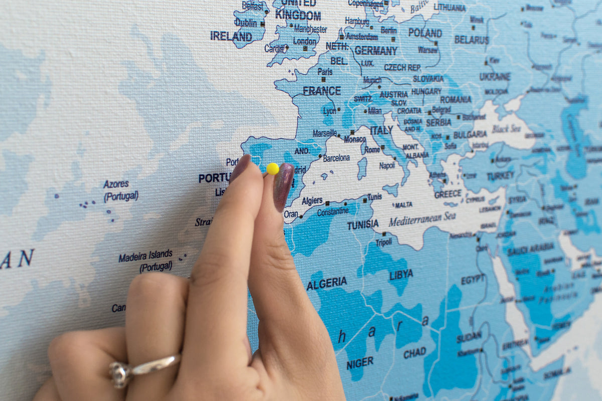 Push Pin World Map - Sky Blue (Detailed) – PinArtMap
